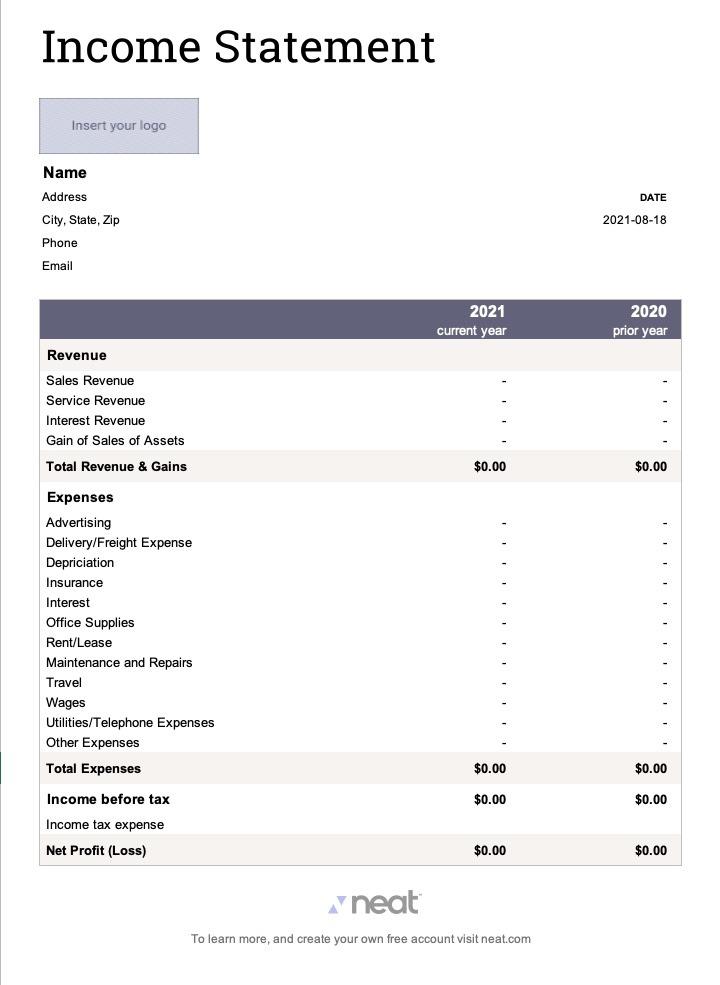 Income Statement Template | The Neat Company